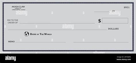 Blank Bank Cheque Personal Desk Check Template Stock Vector Image And Art