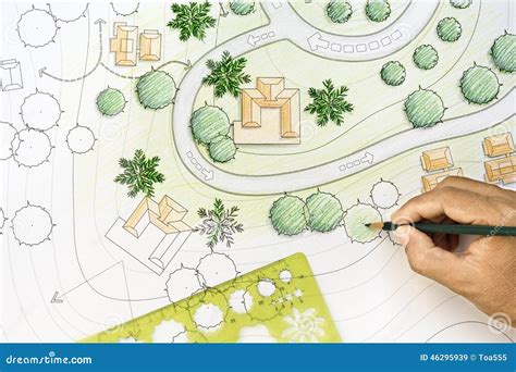 Landscape Architect Designing On Site Analysis Plan Royalty Free Stock
