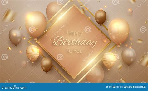 Happy Birthday Card With Luxury Balloons And Ribbon 3d Realistic Style