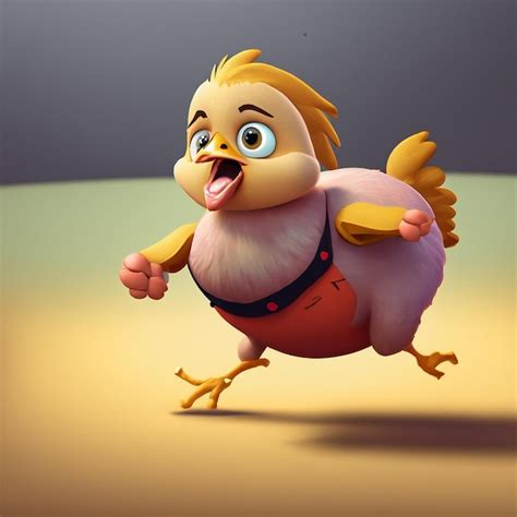 Premium Ai Image A Cute Chick Running And Pointing With Her Hands And