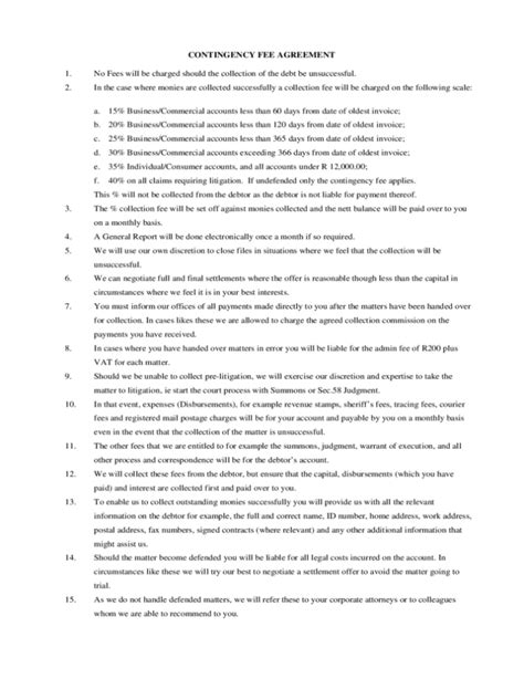 Conditional Fee Agreement Template Midi
