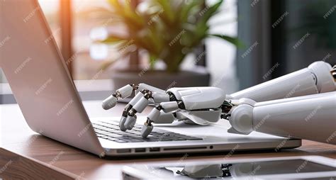 Premium Photo Robot Hand Typing On The Computer The Concept Of Artificial Intelligence