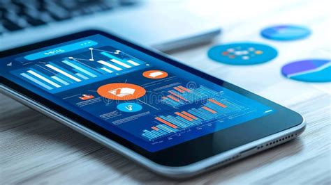 Data Visualization On A Tablet Screen Showing Charts Graphs Statistics Stock Illustration