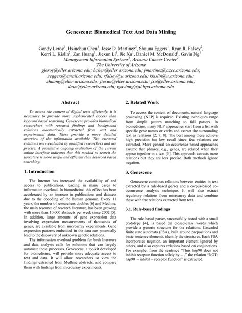 Pdf Genescene Biomedical Text And Data Mining