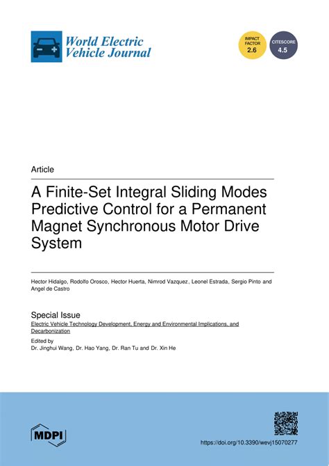 Pdf A Finite Set Integral Sliding Modes Predictive Control For A Permanent Magnet Synchronous