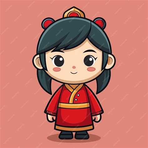 Sweet Girl In Chinese Attire Cartoon Vector Illustration Premium Ai