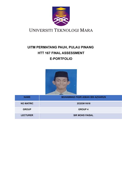 htt167 e portfolio muhammad fiqri aiman bin azharun phm1111b1 uitm