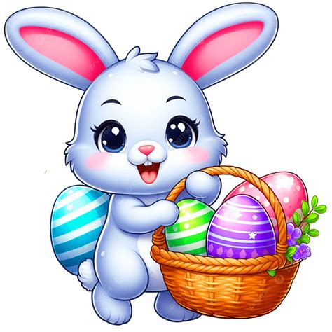 Cute Cartoon Easter Bunny Holding Egg Basket Easter Clipart Egg