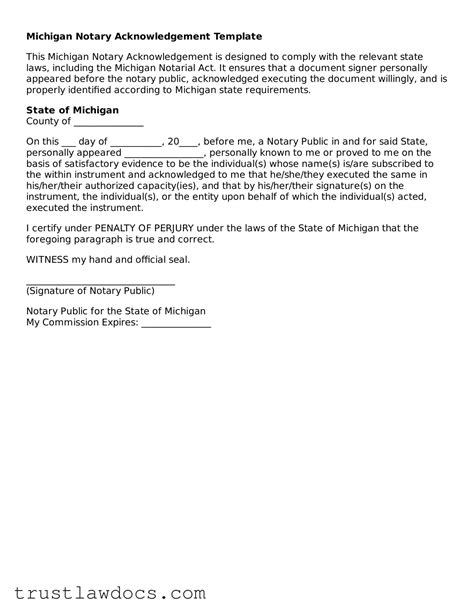 Free Michigan Notary Acknowledgement Pdf Form