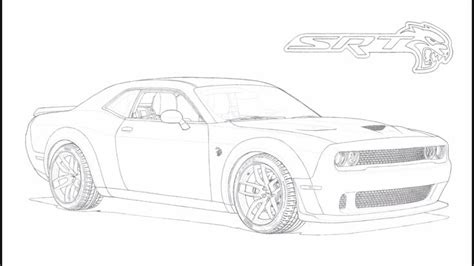 Classic Car Drawing With Srt Logo Black And White Car Sketch Car