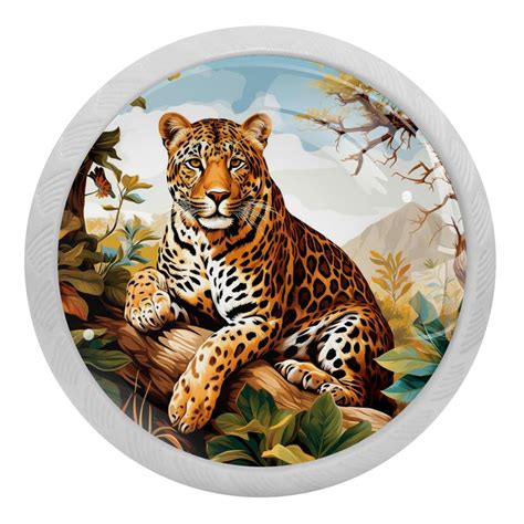 Leopard Round Glow In The Dark Cabinet Knobs Fluorescent Drawer Pulls 4 Pack Complet Suitable