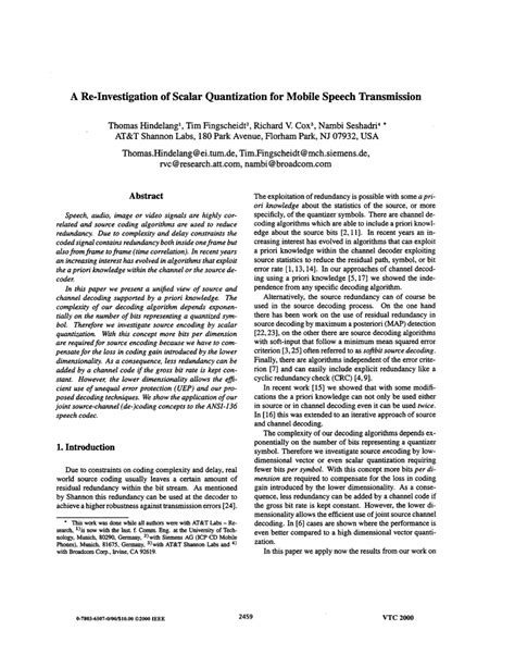 Pdf A Re Investigation Of Scalar Quantization For Mobile Speech Transmission