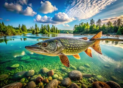 Stunning Aerial View Of A Majestic Northern Pike In Pristine Lake Water