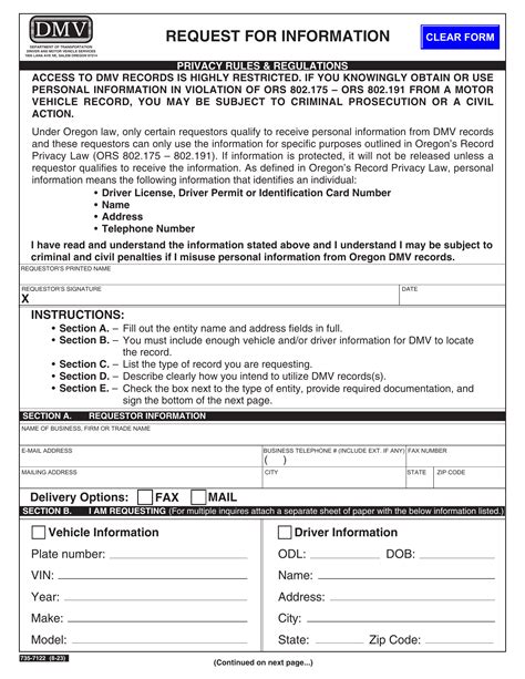 Oregon Dmv Form 735 7122 Request For Information Document Template