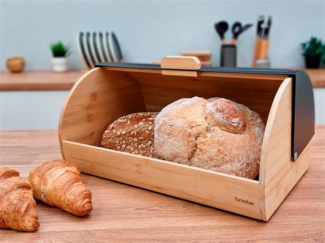 Briebe Nordic Bread Box For Storage Of Table Bread Bamboo Wood Sliding