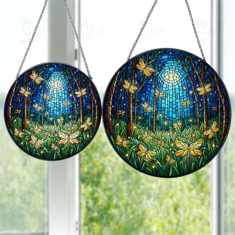 Fireflies In A Night Forest Stained Glass Suncatcher Decor Fireflies