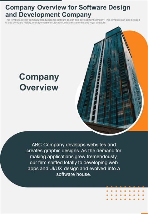 Company Overview For Software Design And Development One Pager Sample Example Document Ppt Template