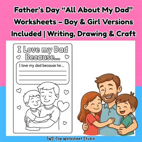Fathers Day “all About My Dad” Worksheets Boy And Girl Versions Included