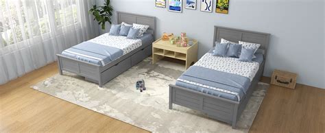 Komfott Twin Size Wood Bed Frame With 2 Storage Drawers Mid Century