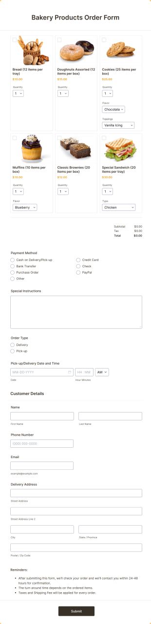 Bakery Order Form