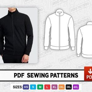 Zip Up Track Jacket Men Sewing Pdf Patterntemplatespdf Sewing Pattern