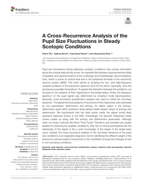 Pdf A Cross Recurrence Analysis Of The Pupil Size Fluctuations In