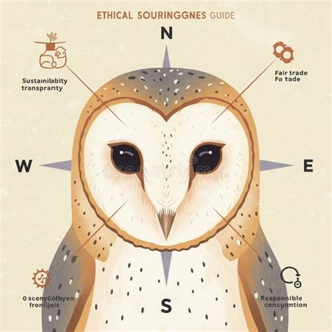 Illustration Of A Barn Owl Tyto Alba With A Compass Rose Overlay