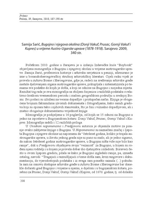 Bugojno I Njegova Okolina Samija Sarić 39 Prilozi Prikazi Pdf