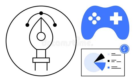 Digital Design Gaming And Data Analytics Represented With Pen Tool Gamepad And Chart