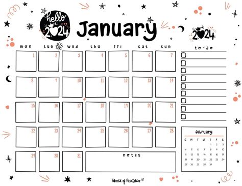 Free Printable January 2024 Calendars Artofit