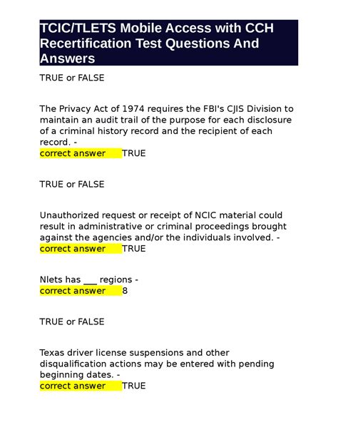 Tcic Tlets Mobile Access With Cch Recertification Test Questions And