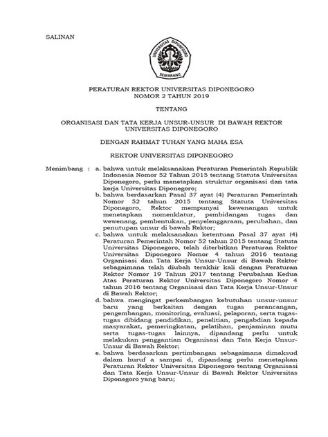 Peraturan Rektor No 2 Tentang Organisasi Dan Tata Kerja Unsur Di Bawah