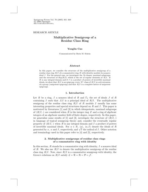 Pdf Multiplicative Semigroup Of A Residue Class Ring
