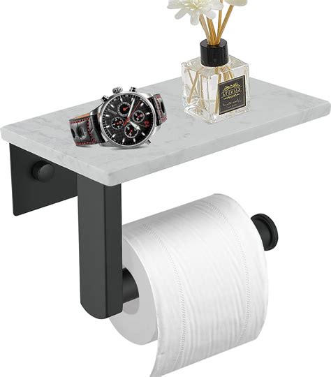 Matte Black Toilet Paper Hold With Marble Shelfsus 304 Stainless Steel
