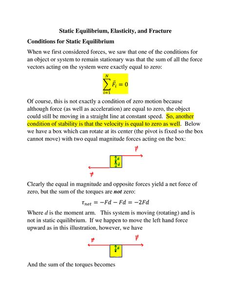 Ch 14 Static Equilibrium Static Equilibrium Elasticity And Fracture Conditions For Static