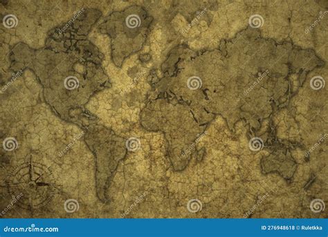 World Ancient Map On A Old Vintage Crack Paper Background Stock