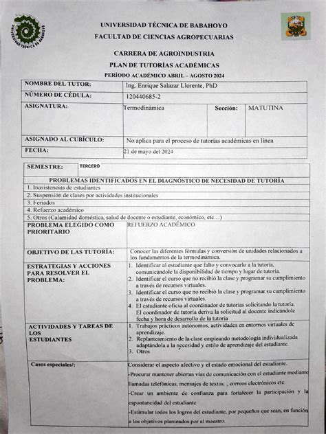 Plan De Tutorías Pdf Aprendizaje Sicología