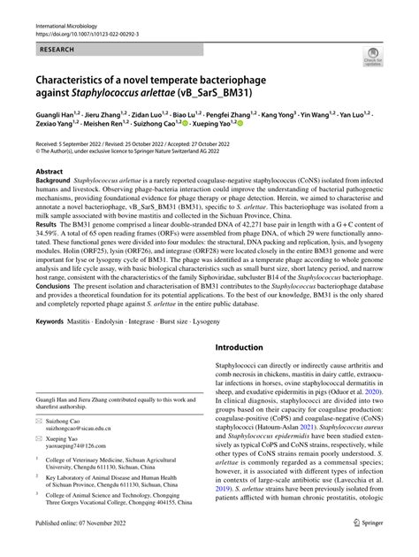Pdf Characteristics Of A Novel Temperate Bacteriophage Against