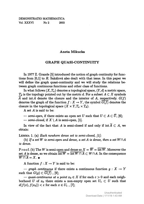 Pdf Graph Quasi Continuity