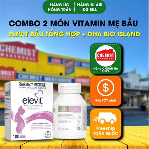 Combo 2 Món Vitamin Mẹ Bầu Chuẩn Úc Elevit Bầu Hồng Tổng Hợp Dha Bio