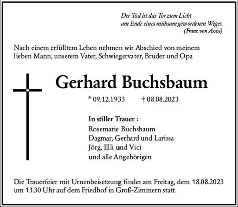 Traueranzeigen Von Gerhard Buchsbaum Vrm Trauer De