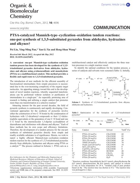 Pdf Cheminform Abstract Ptsa Catalyzed Mannich Type Cyclization