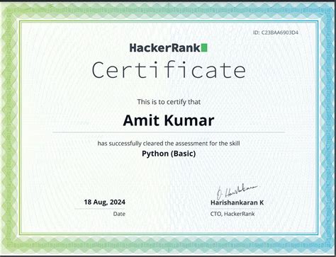Amit Kumar On Linkedin Python Certification Hackerrank Continuouslearning Programming