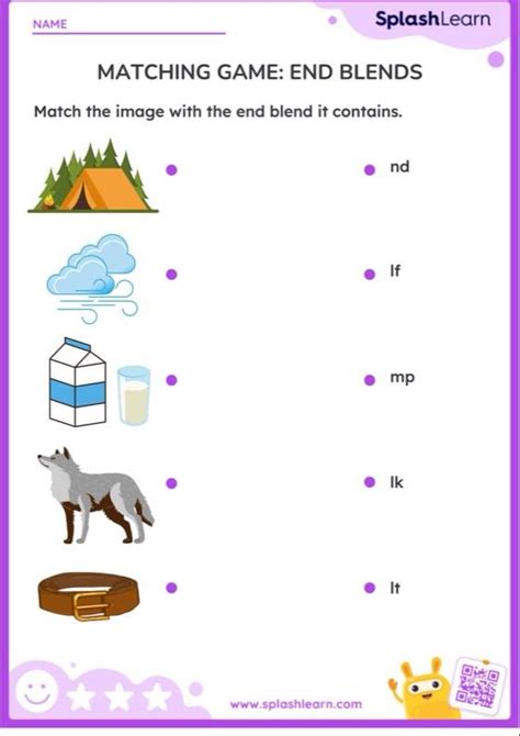Matching Game End Blends Worksheet