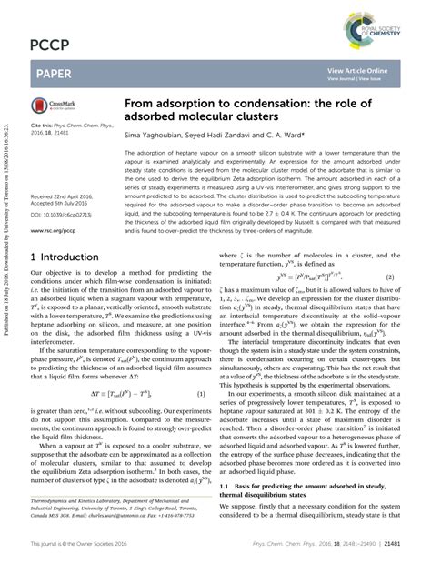 Pdf From Adsorption To Condensation The Role Of Adsorbed Molecular