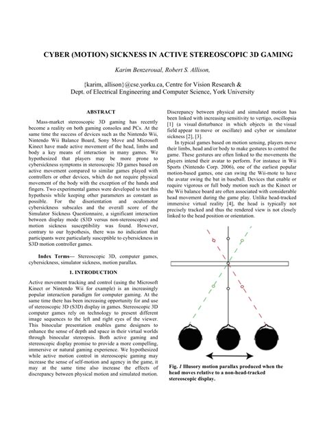 Pdf Cyber Motion Sickness In Active Stereoscopic 3d Gaming