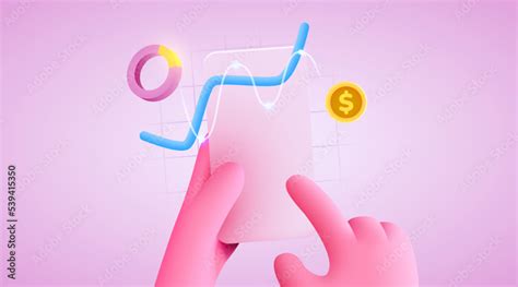 Mobile Technology Concept Market Trend Graphs Analysis On Smartphone Hand Holds Phone