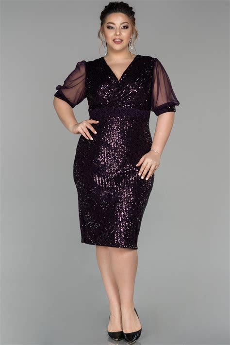 Short Purple Plus Size Evening Dress Abk929