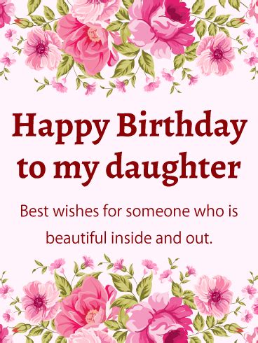 Pink Flower Happy Birthday Card For Daughter Birthday And Greeting