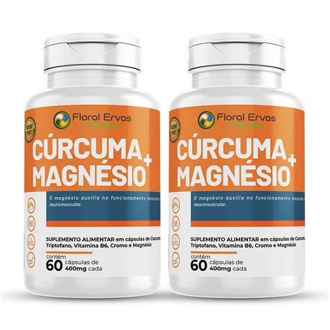 Kit 2 Cúrcuma Magnésio 400mg 60 Cápsulas Antioxidante Curcuma Com